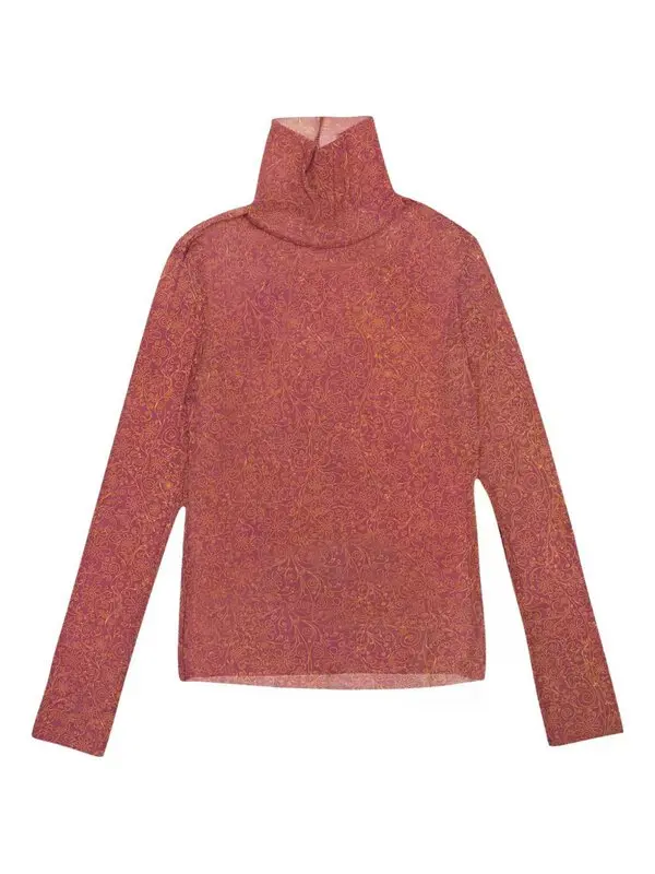 Callipygian Mesh Paisley Print Turtleneck Top