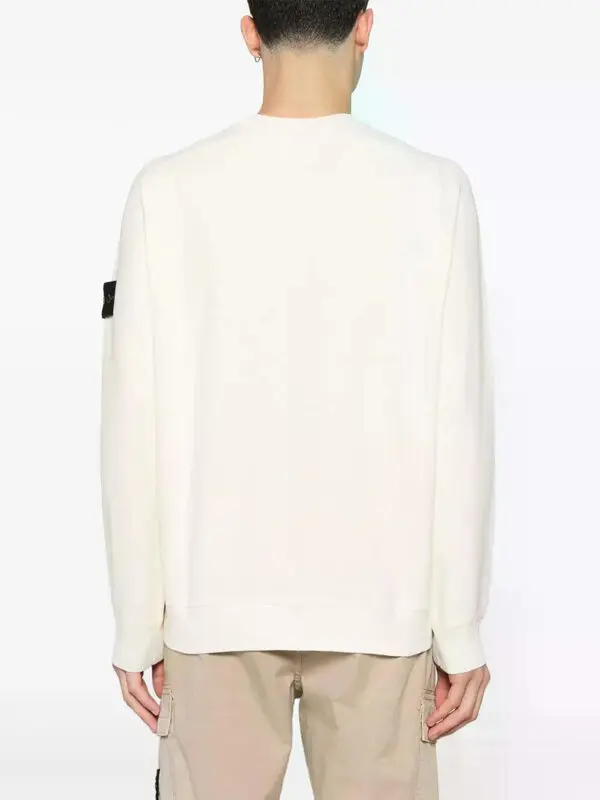 Stone Island Crew Neck Sweater With Compass Motif - Neutrals