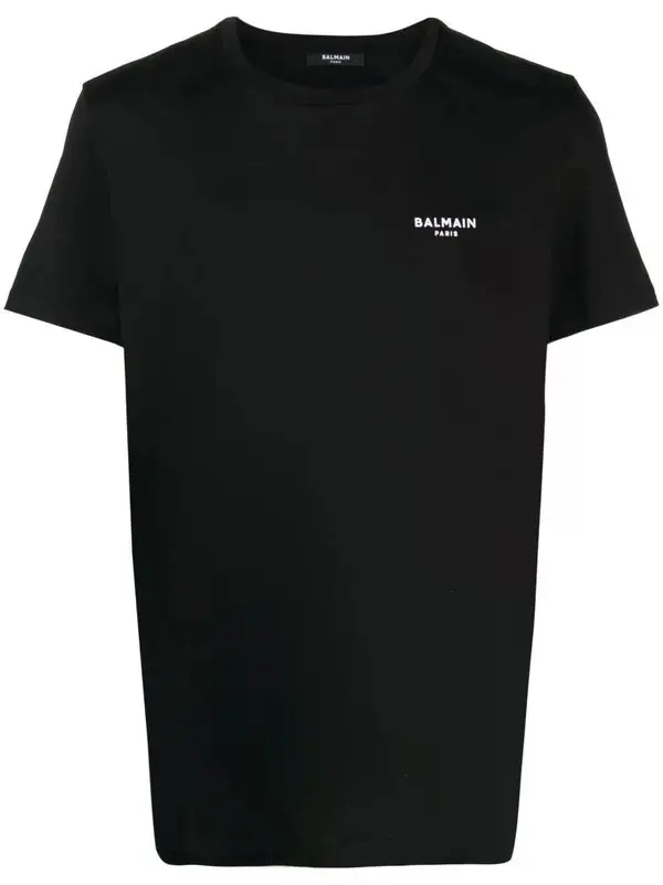 Balmain Flocked-logo Cotton T-shirt - Black