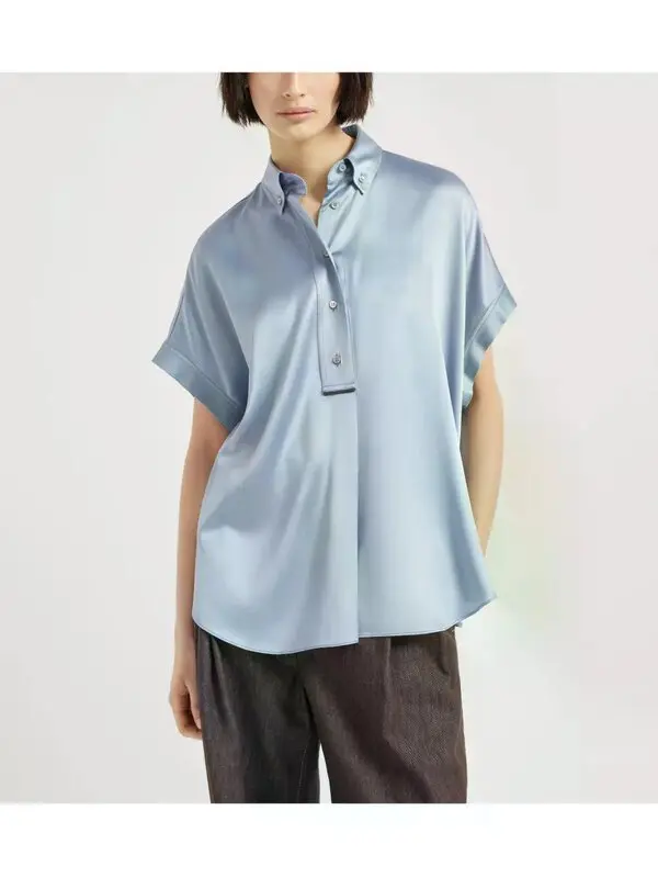 Brunello Cucinelli Satin Short Sleeve Shirt - Blue