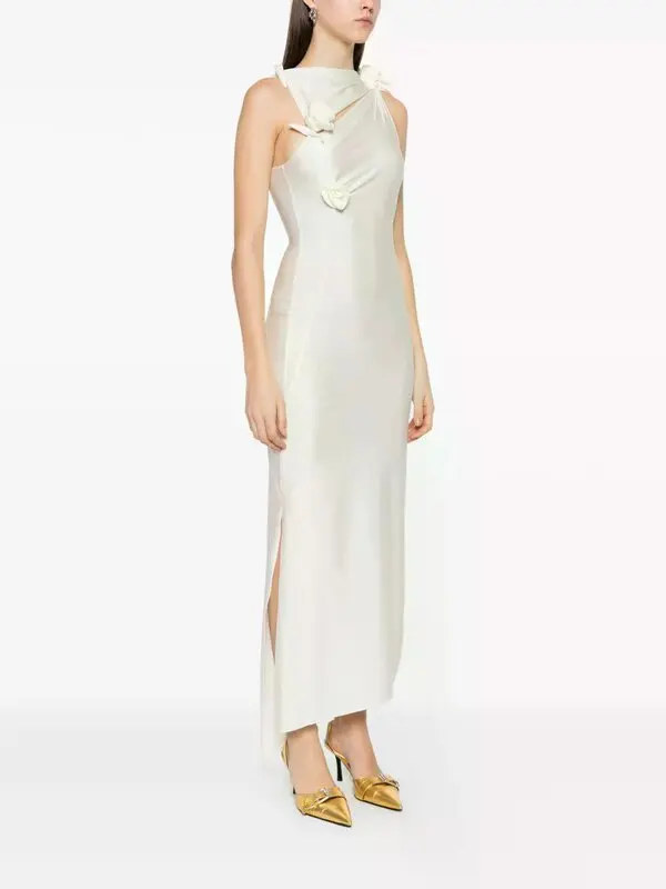 Coperni Sleeveless Asymmetrical Flower Detail Maxi Dress - White