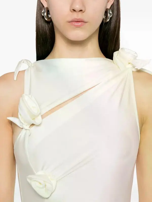 Coperni Sleeveless Asymmetrical Flower Detail Maxi Dress - White