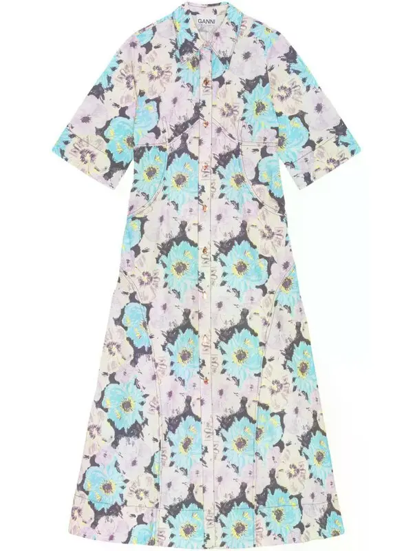GANNI Printed Maxi Dress - Blue