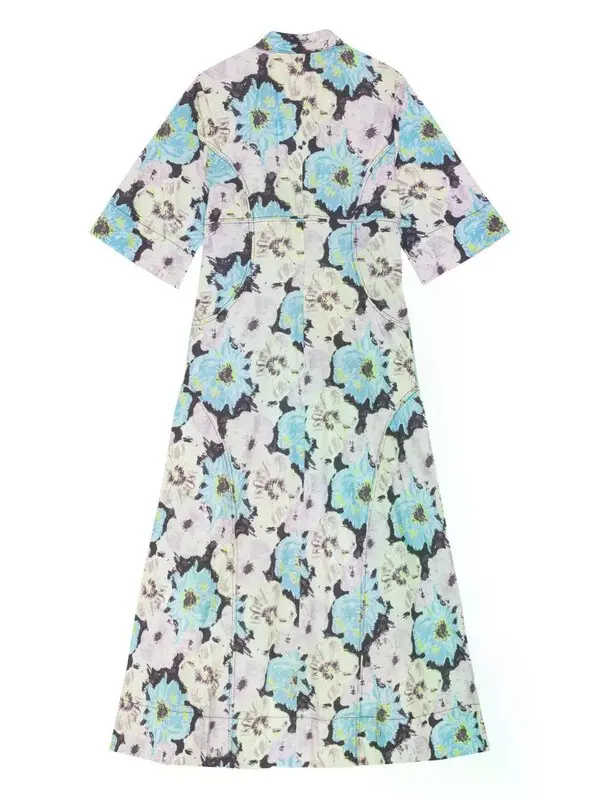 GANNI Printed Maxi Shirt Dress