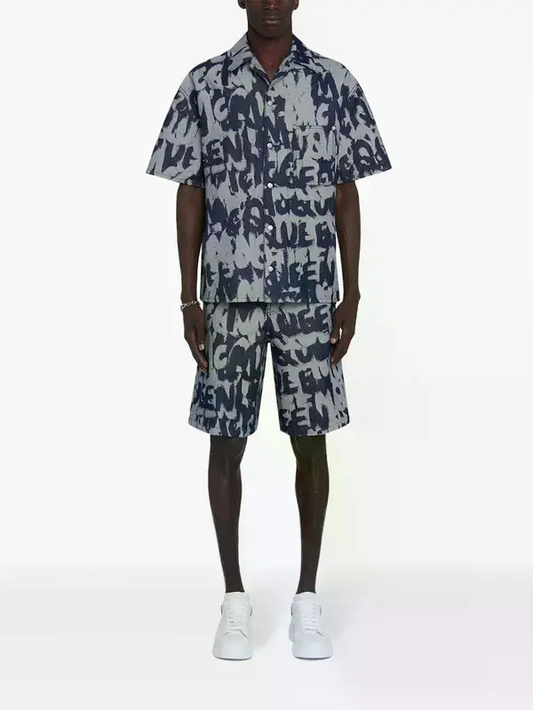 Alexander McQueen Graffiti-print Denim Shorts - Blue