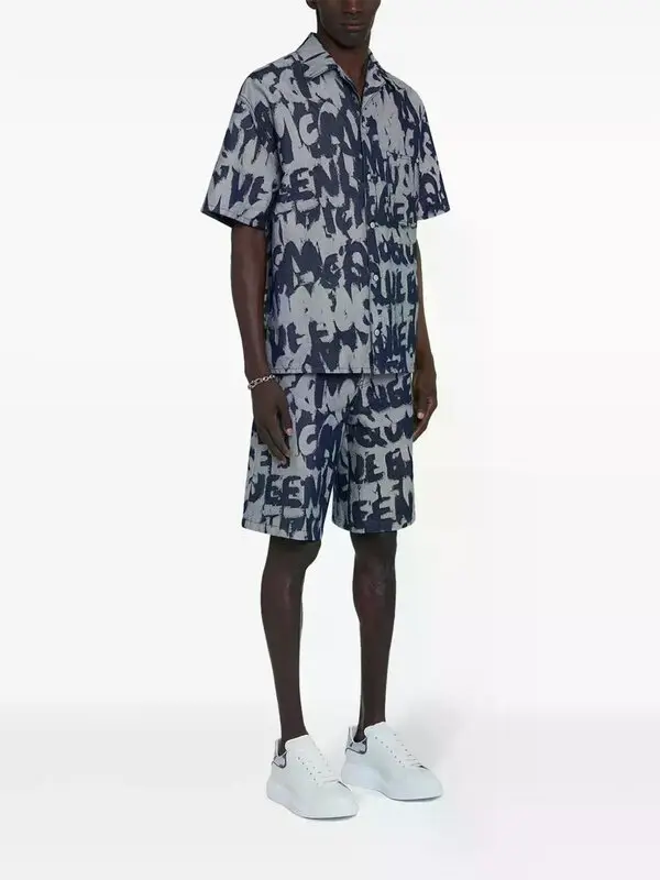 Alexander McQueen Graffiti-print Denim Shorts - Blue