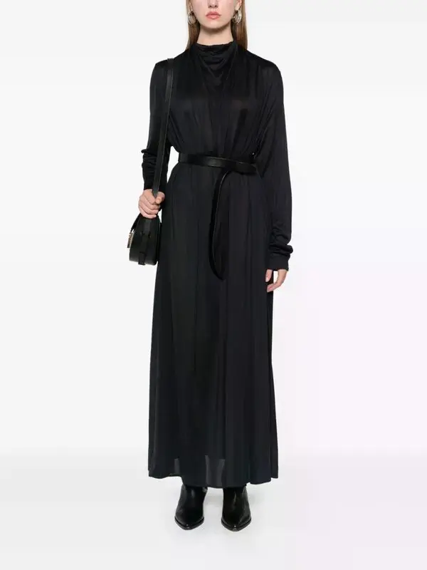 Fabiana Filippi Silk Maxi Dress With Mock Neck And Draped Detailing