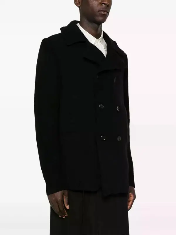 Comme Des Garçons Ribbed-sleeve Peacoat - Blue