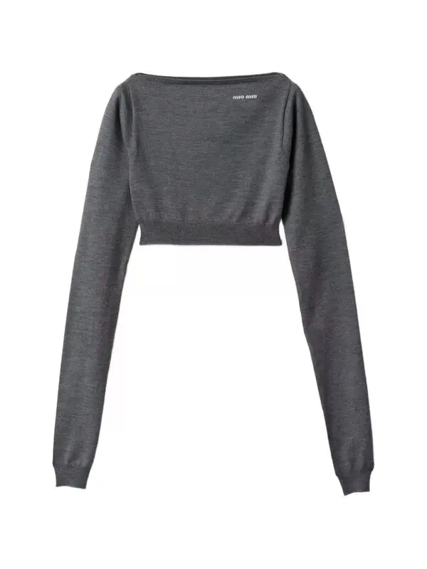 Miu Miu Boat Neck Long Sleeve Top - Grey