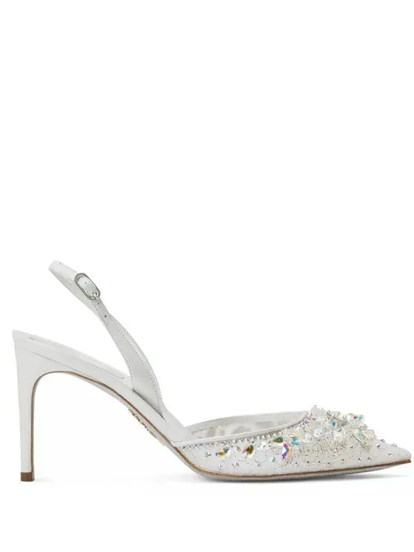 Rene Caovilla Embellished Leather Slingback Pumps - White