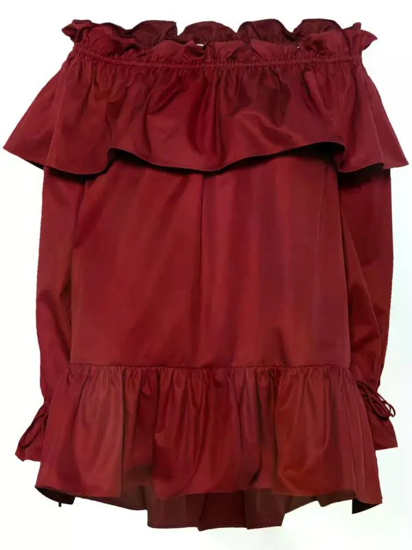 Saint Laurent Cotton Ruffled Mini Dress - Red