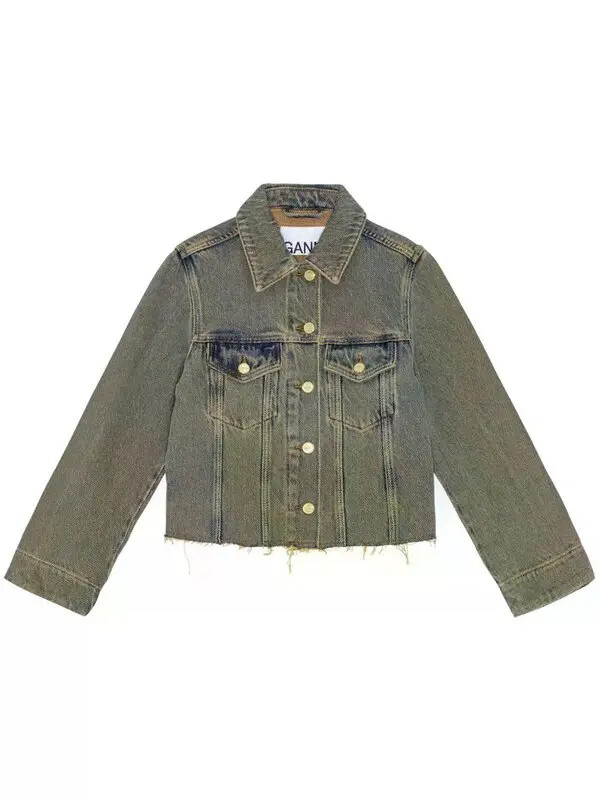 GANNI Raw-cut Hem Denim Jacket - Grey
