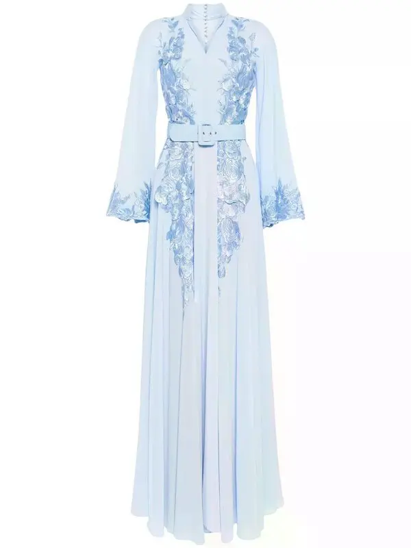 SAIID KOBEISY Floral-embroidered Beaded Kaftan Dress - Blue