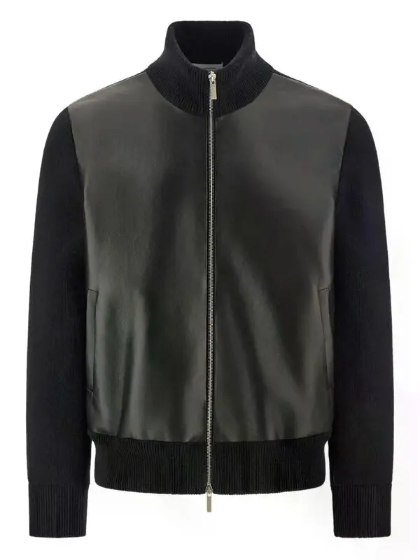 FERRAGAMO Leather & Wool Knit Bomber Jacket