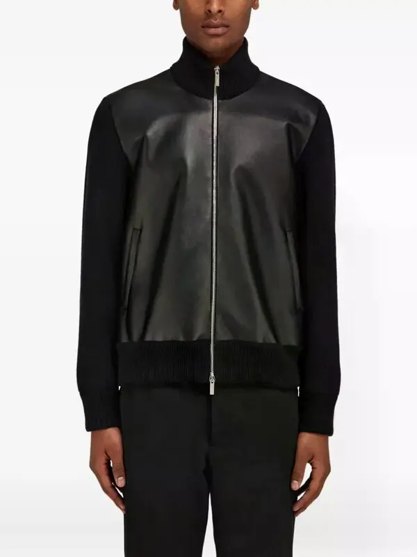 FERRAGAMO Leather & Wool Knit Bomber Jacket