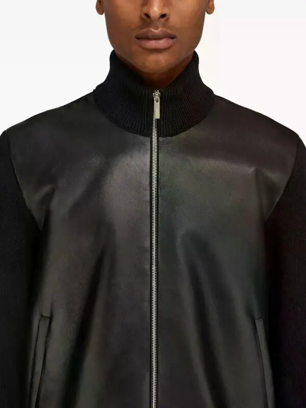 FERRAGAMO Leather & Wool Knit Bomber Jacket