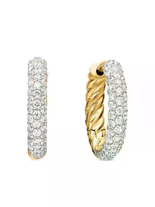 David Yurman 18kt Yellow Pavé Diamond Huggie Hoop Earrings - Gold