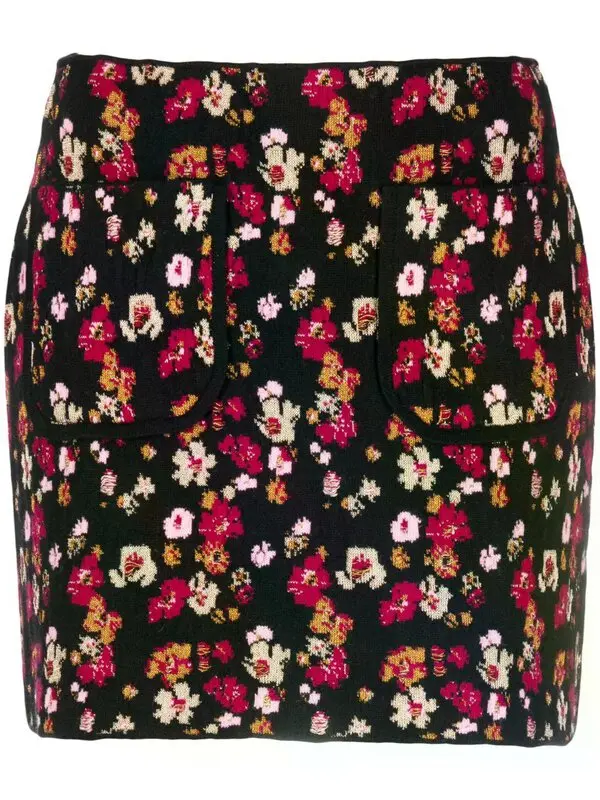 BARRIE Floral Intarsia Cashmere Miniskirt - Black