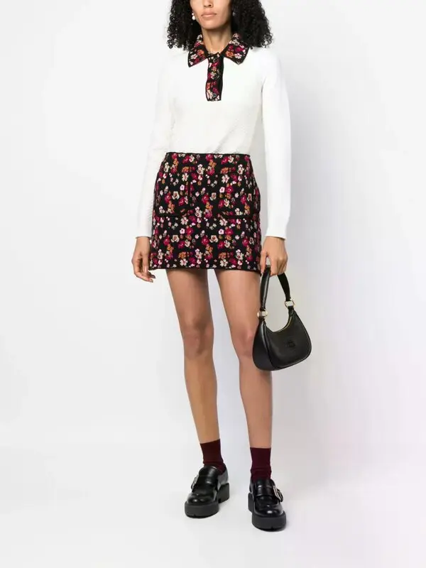 BARRIE Floral Intarsia Cashmere Miniskirt