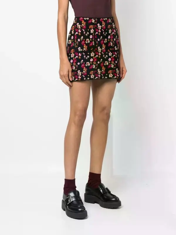 BARRIE Floral Intarsia Cashmere Miniskirt
