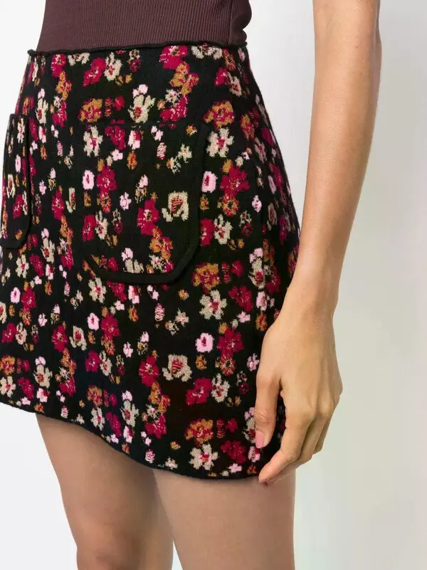 BARRIE Floral Intarsia Cashmere Miniskirt