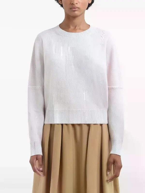 Marni Virgin Wool-cashmere Blend Whipstitch Trim Crew Neck Sweater
