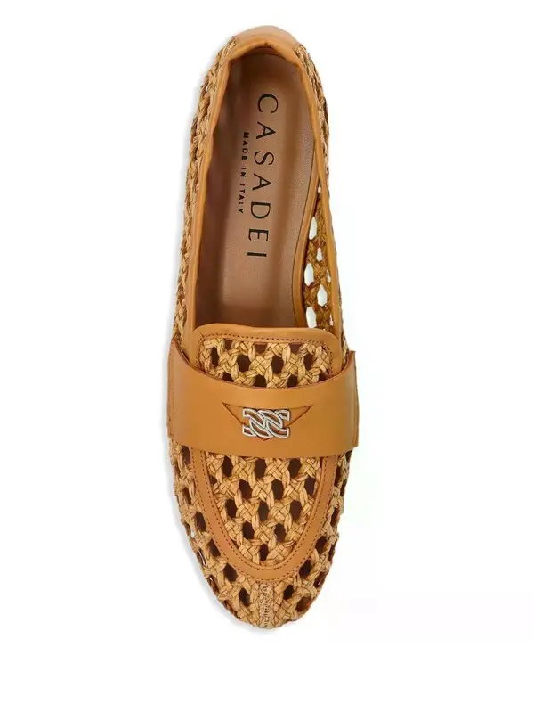 Casadei Woven Loafers With Silver-tone Logo Plaque - Brown