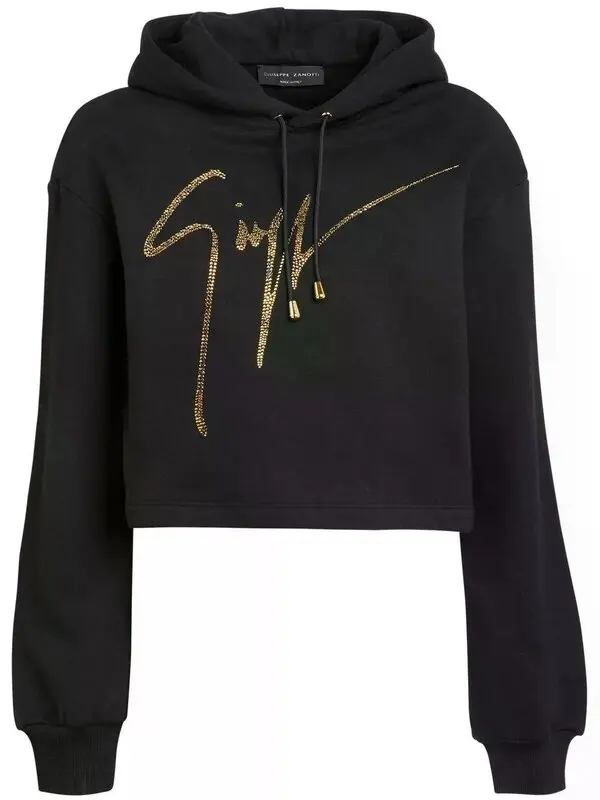 GIUSEPPE ZANOTTI Embellished Logo Hoodie - Black