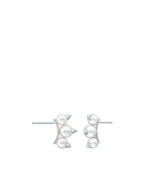TASAKI 18kt White Gold Diamond And Akoya Pearl Danger Neo Earrings - Silver