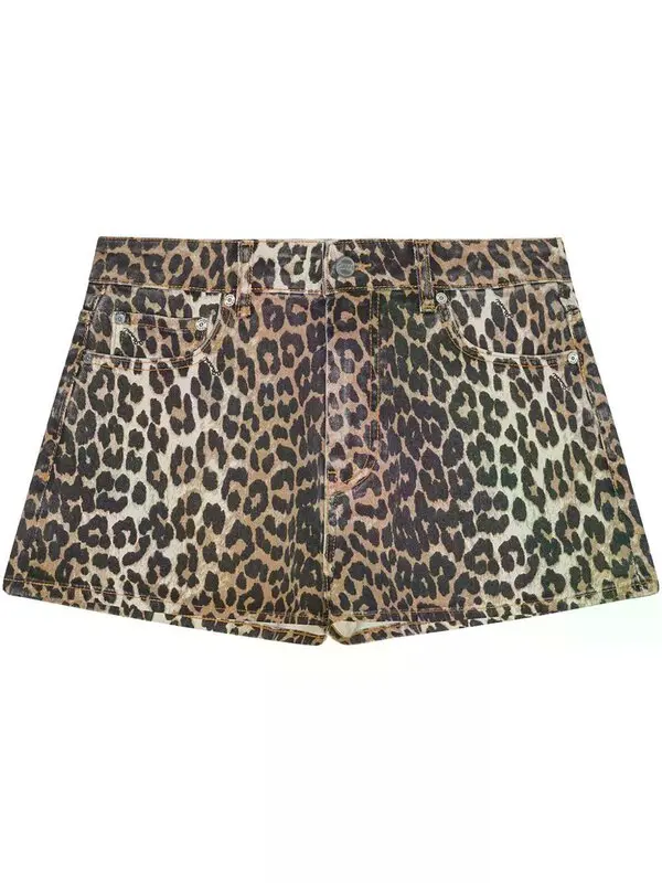 GANNI Leopard Print Button-fastening Shorts - Black