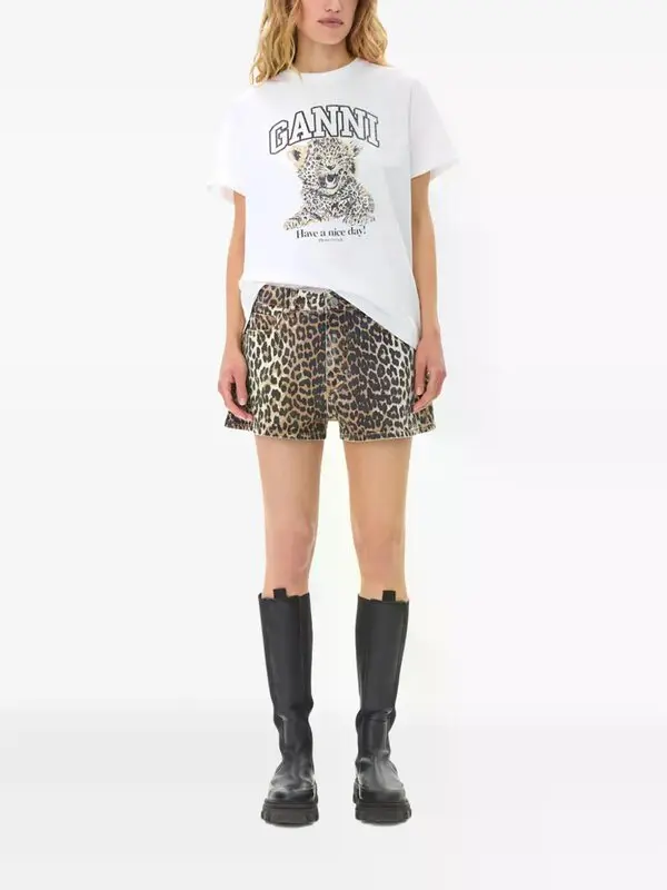 GANNI Leopard Print Button-fastening Shorts