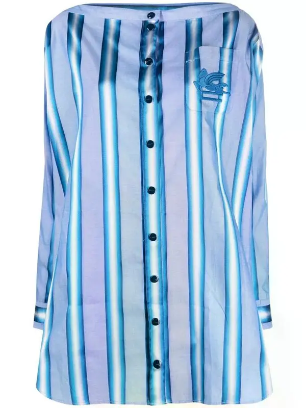 Etro Vertical Stripe Long-sleeve Shirt Dress - Blue