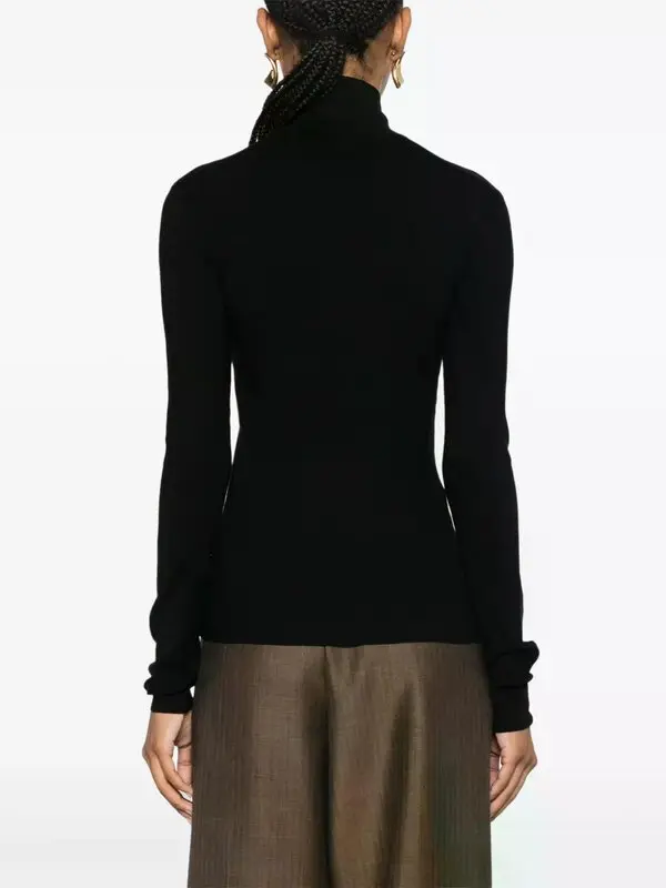 JOSEPH Silk Blend Ribbed Roll Neck Sweater - Black