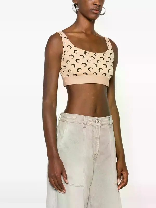 MARINE SERRE Crescent Moon-print Crop Top