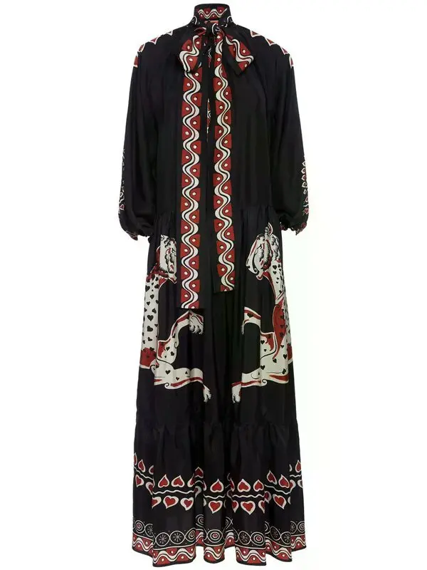 La DoubleJ Athena Animal-print Silk Dress - Black