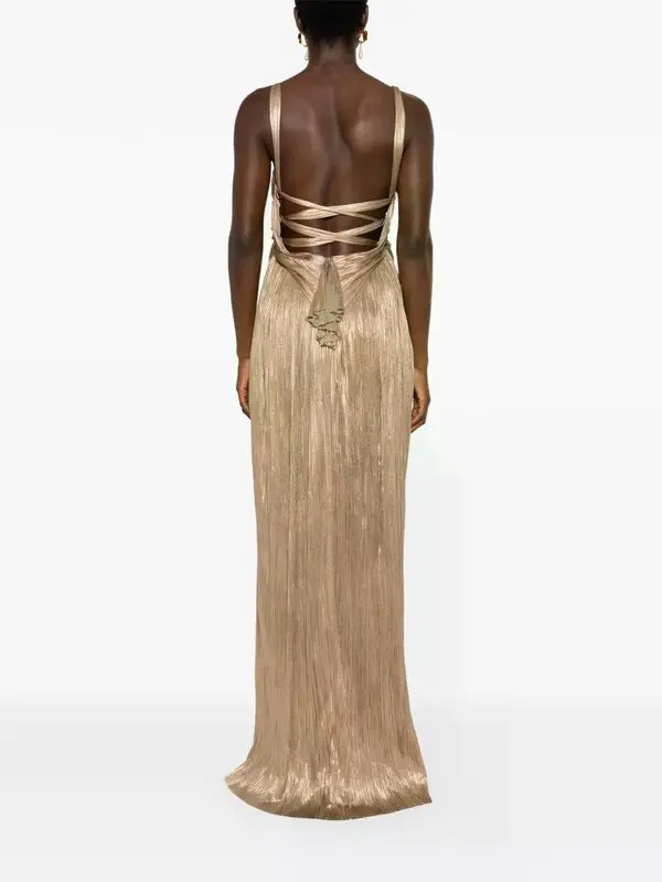 MARIA LUCIA HOHAN Ravisa Gown Bronze Silk Plissé Maxi Dress