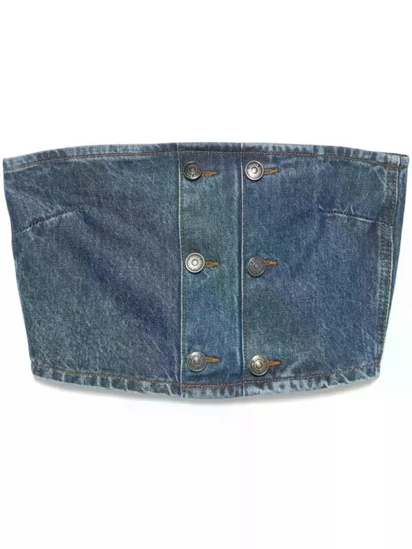 ROTATE BY BIRGER CHRISTENSEN Button-detail Denim Strapless Top - Blue