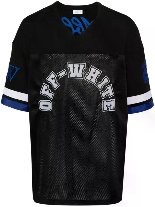 Off-White Paneled V-neck T-shirt With Embroidered Logo - Black
