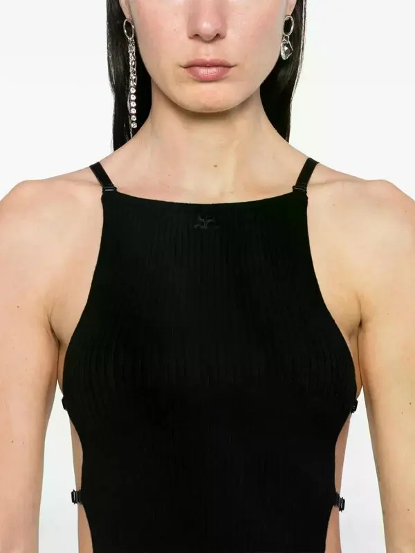 COURREGES Ribbed Square Neck Cropped Top