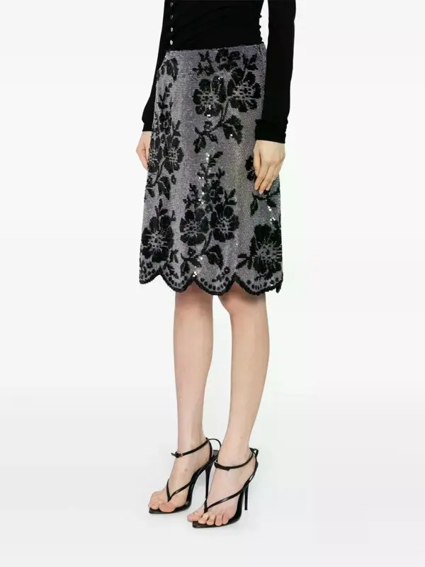 Ashish Sequin Mesh Floral Print Skirt