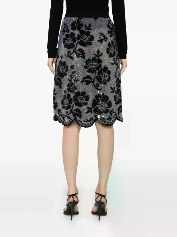 Ashish Sequin Mesh Floral Print Skirt