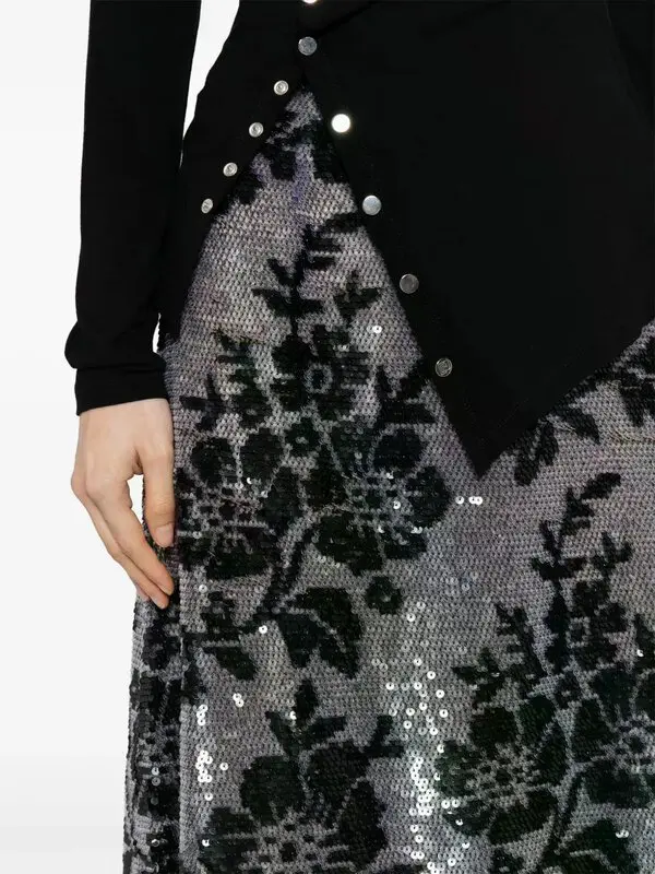 Ashish Sequin Mesh Floral Print Skirt