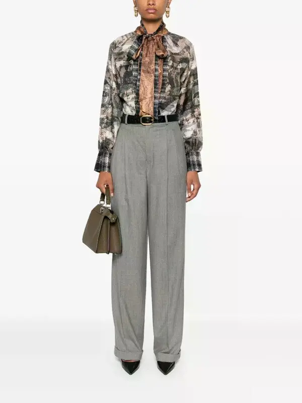 PIERRE-LOUIS MASCIA Silk Printed Tie Neck Shirt