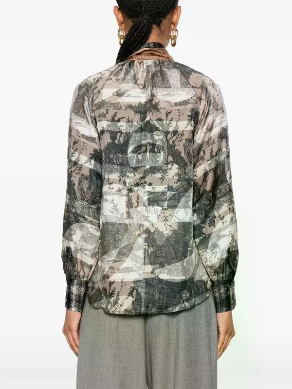 PIERRE-LOUIS MASCIA Silk Printed Tie Neck Shirt