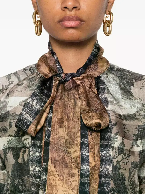 PIERRE-LOUIS MASCIA Silk Printed Tie Neck Shirt