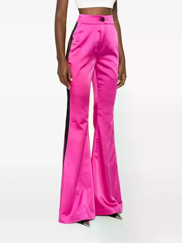 MITILIANE COUTURE Fuchsia Glossy Finish Flared Trousers With Side Stripe Appliqu