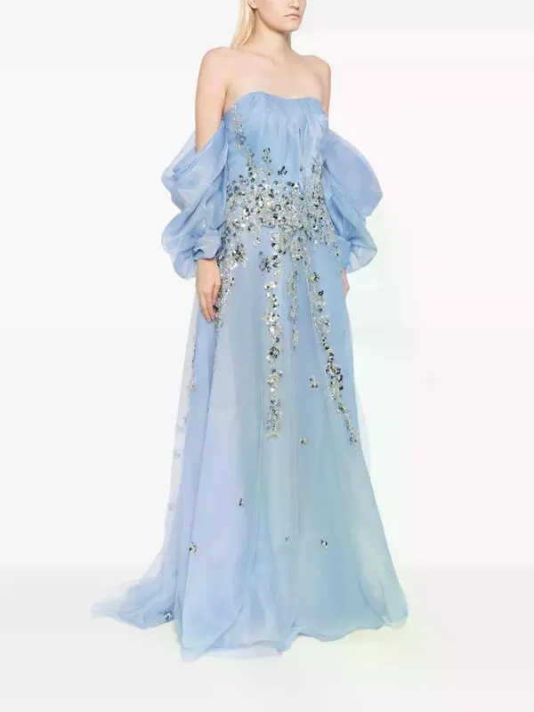 SAIID KOBEISY Beaded Organza Gown - Blue