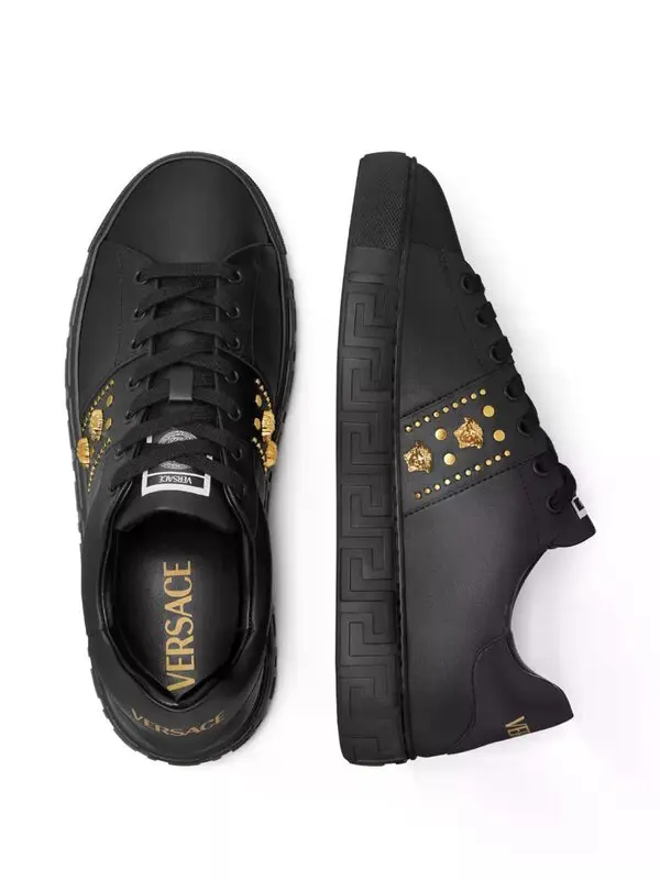 Versace Greca Embellished Nylon Low-top Sneakers - Black