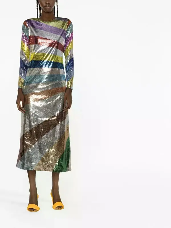 La DoubleJ Supreme Swing Midi Dress With Diagonal Sequins