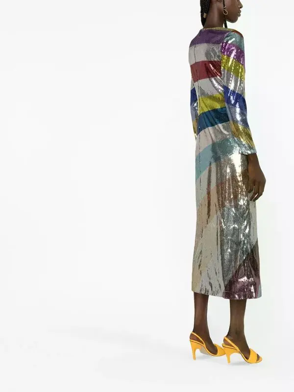 La DoubleJ Supreme Swing Midi Dress With Diagonal Sequins